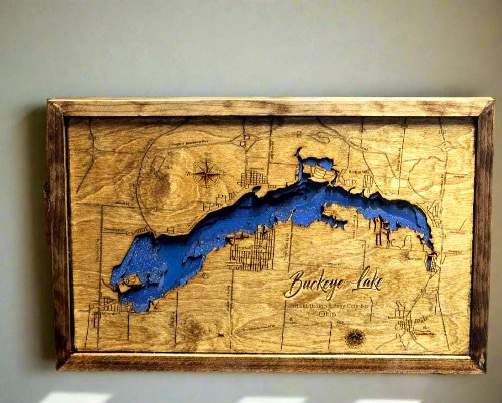 Wooden 3D Depth Map of Buckeye Lake, Ohio – Grants Design & Engraving